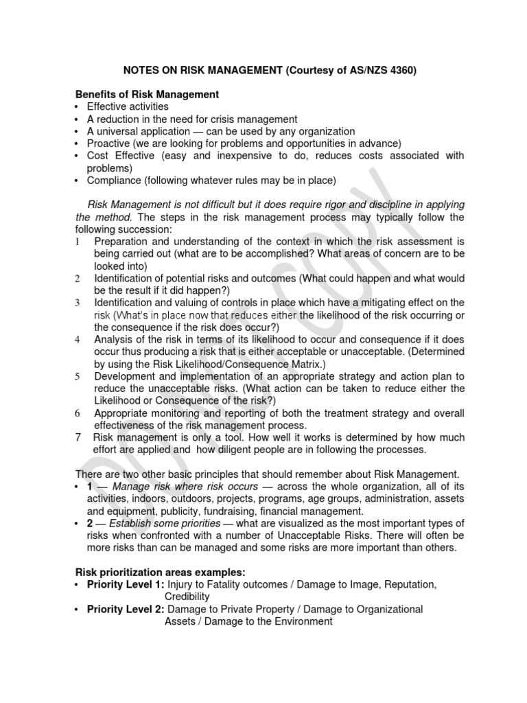 Notes On Risk Management | PDF | Risk | Risk Management
