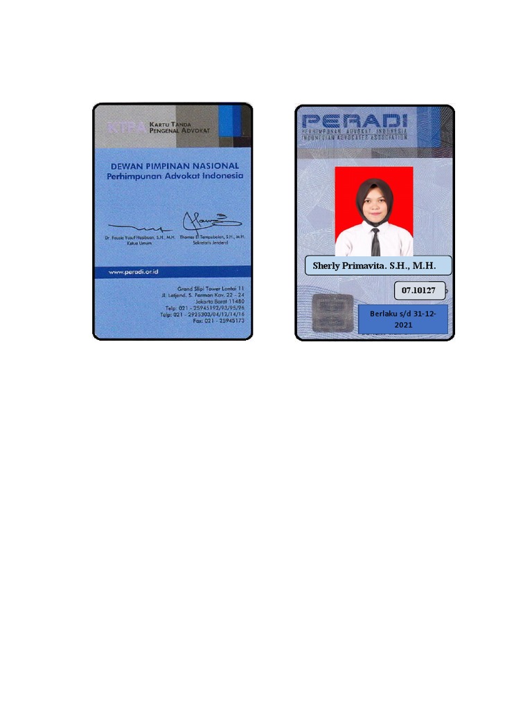 Contoh Kartu Anggota Peradi | PDF