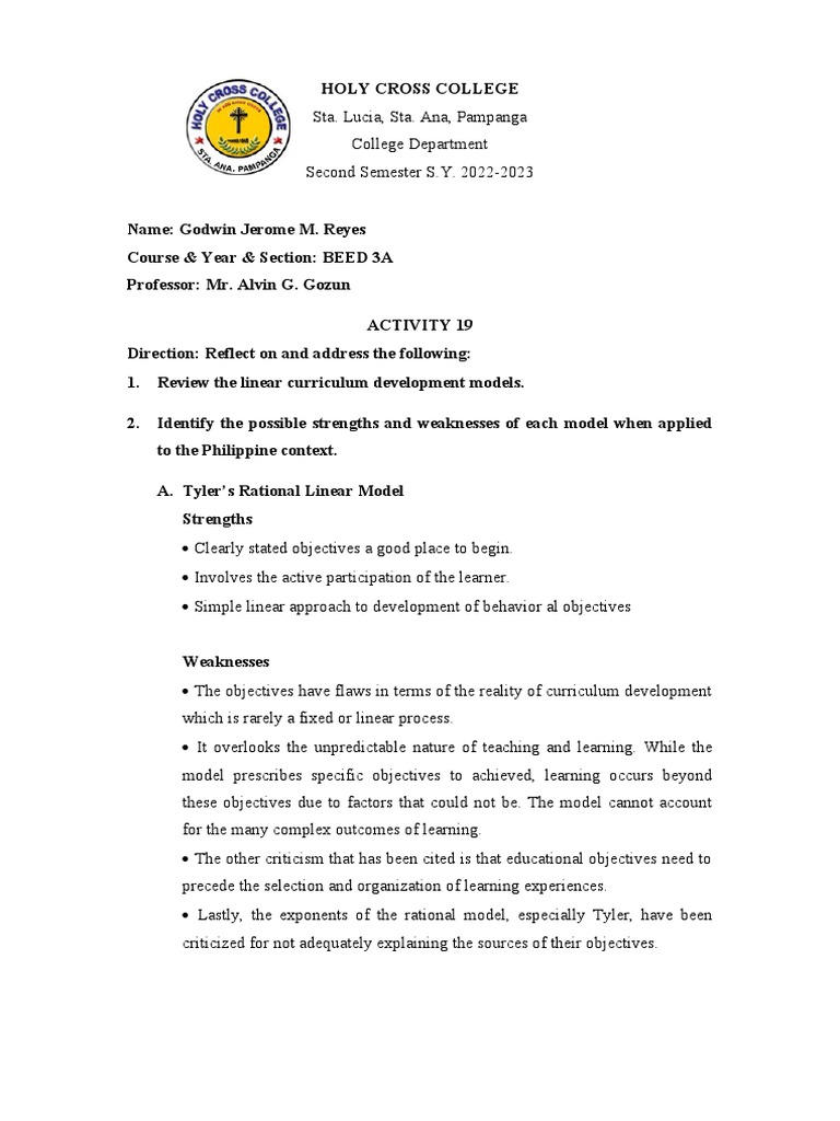Curriculum Models Analysis for BEED 3A | PDF | Career & Growth