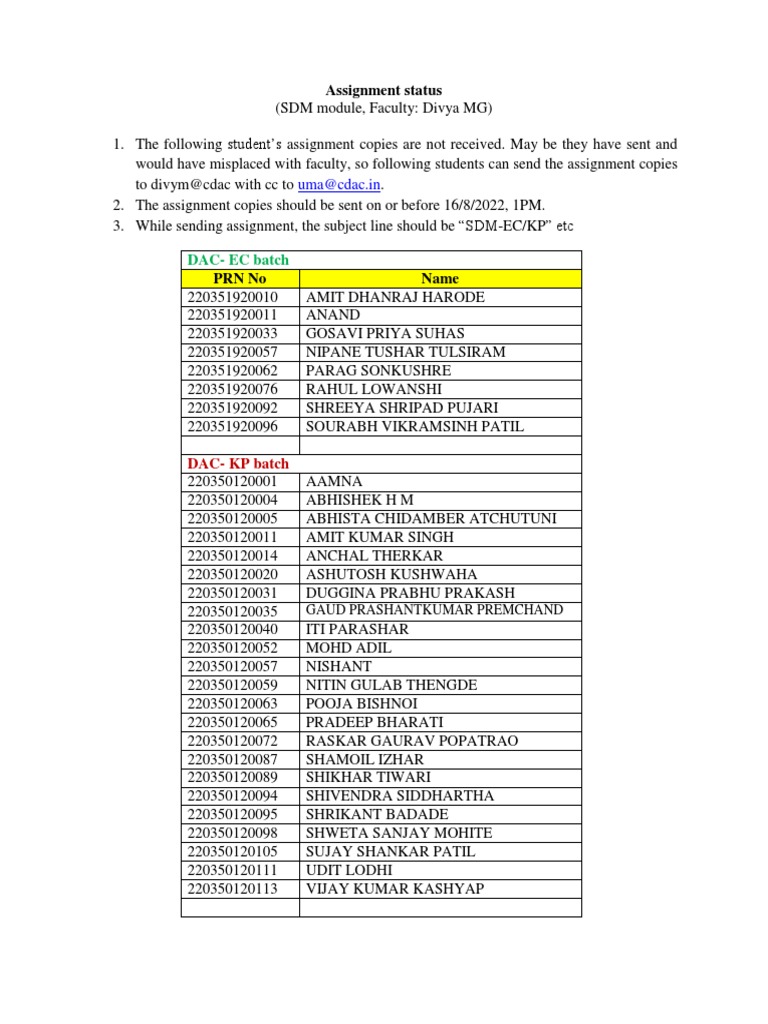 Assignment Submission Reminder for Students | PDF