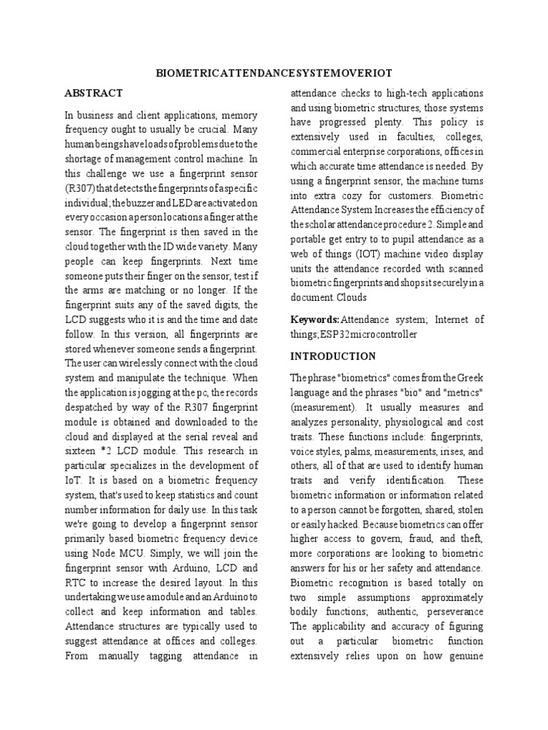 30 Biometric Attendance System Over Iot | PDF | Fingerprint | Biometrics