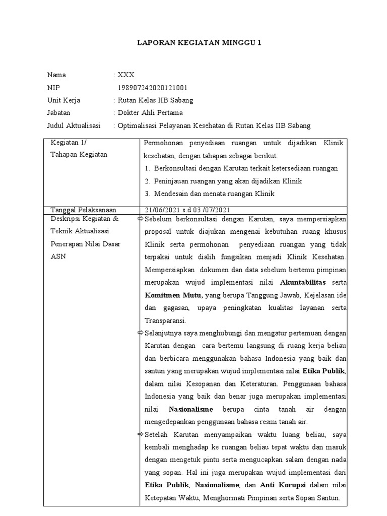 Contoh Laporan Mingguan | PDF