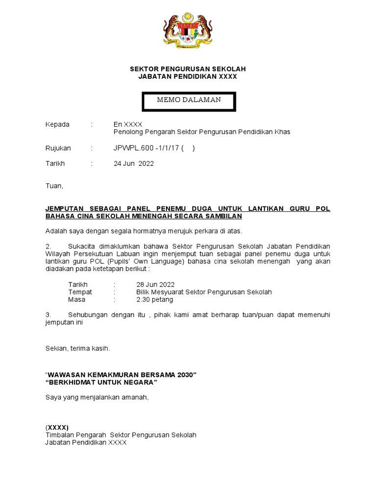 MEMO DALAMAN JEMPUTAN SBG PANEL PENEMU DUGA POL | PDF