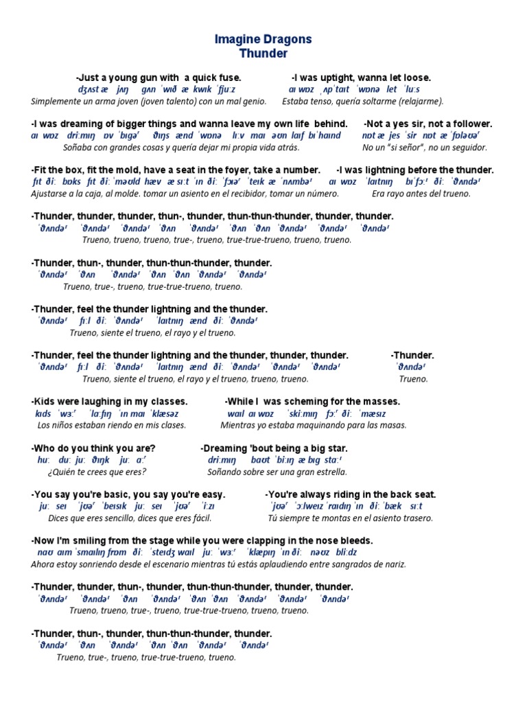 Letra de "Thunder" en español e inglés | PDF