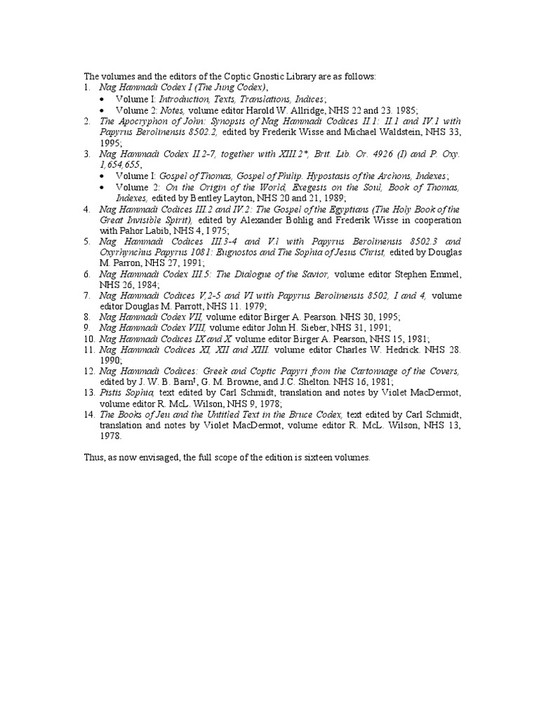 Coptic Gnostic Library Volumes Overview | PDF | History