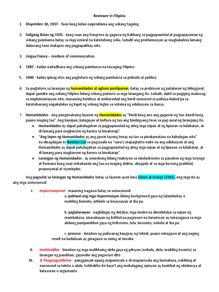 Reviewer in Filipino: Impormasyonal | PDF