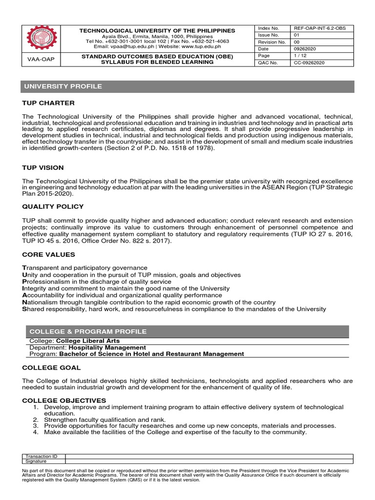 MICE Course Syllabus Overview | PDF | Learning | Strategic Management