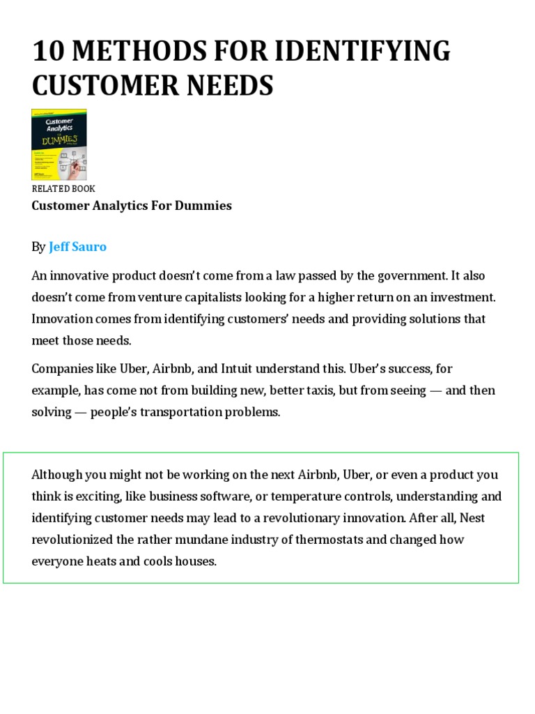 Identifying Customer Needs: 10 Methods | PDF | Swot Analysis | Thought