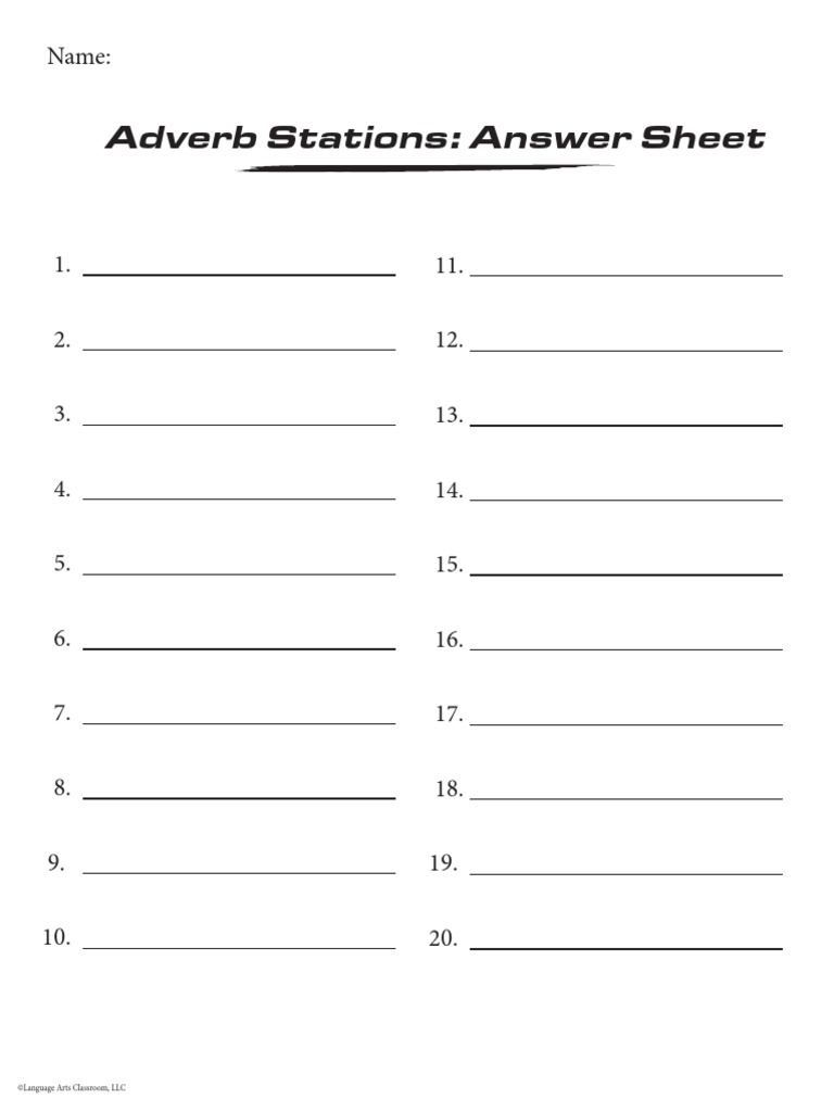 Adverb Stations: Answer Sheet: Name | PDF | Adverb | Semantic Units