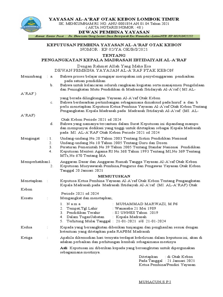 Contoh SK Guru Madrasah | PDF