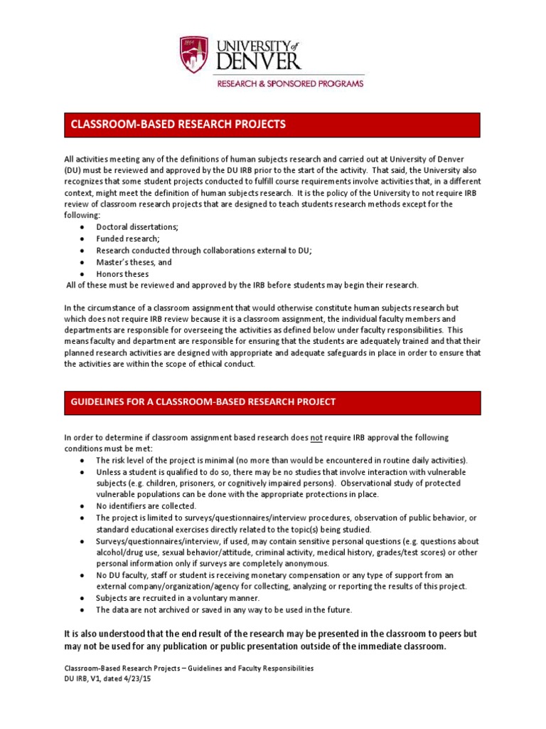 Classroom Research Project Guidelines | PDF | Institutional Review Board