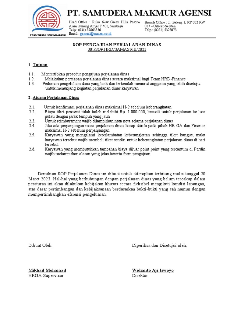 SOP Perjalanan Dinas | PDF