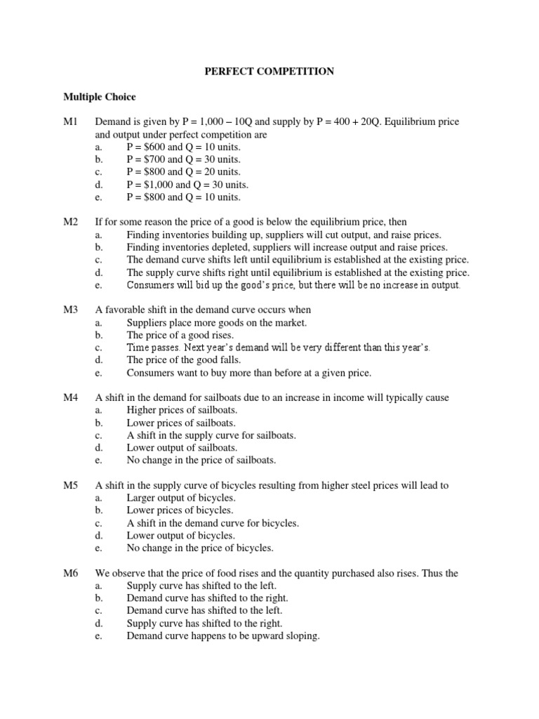 Managerial Economics Questions: Perfect Competition | PDF | Demand ...