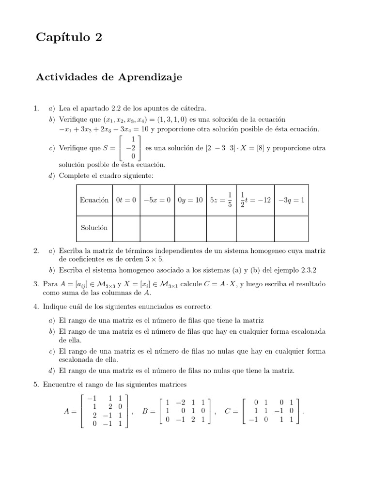 CAP 2 Sistemas Lineales | PDF | Matriz (Matemáticas) | Ecuaciones