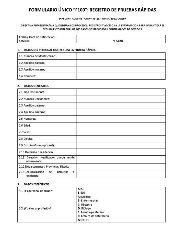 F100 - Formato Registro de Pruebas Rapidas | PDF | Medicina CLINICA | Enfermedades y trastornos ...
