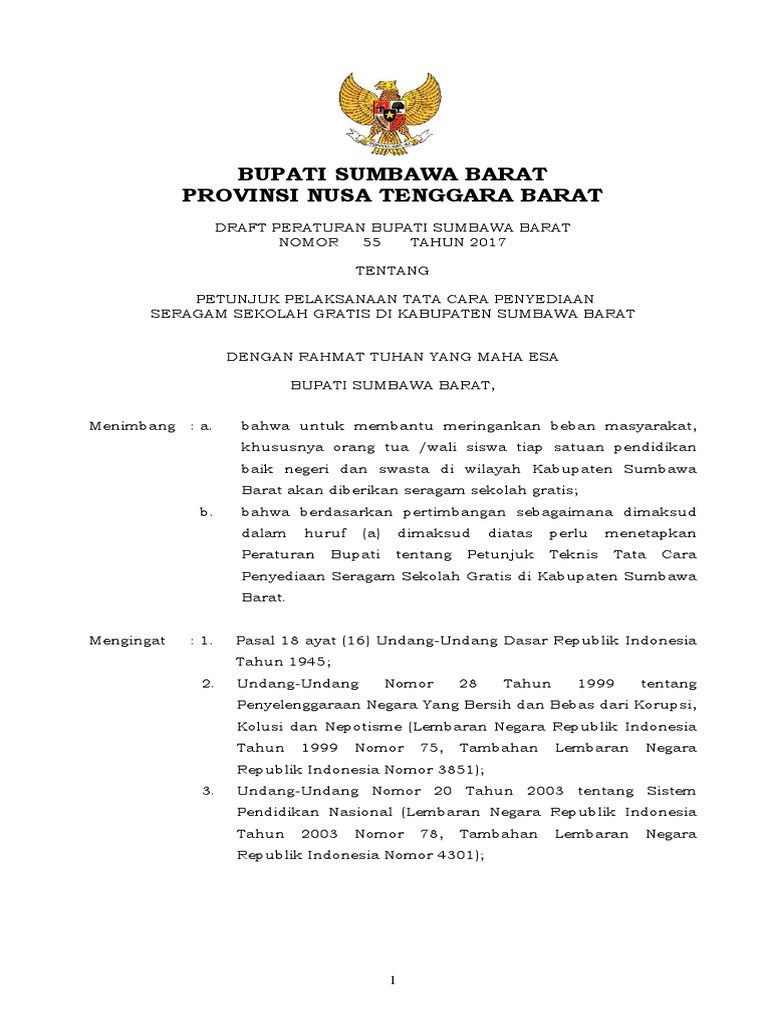 Perbup Nomor 55 Tentang Petunjuk Pelaksanaan Tata Cara Penyediaan ...