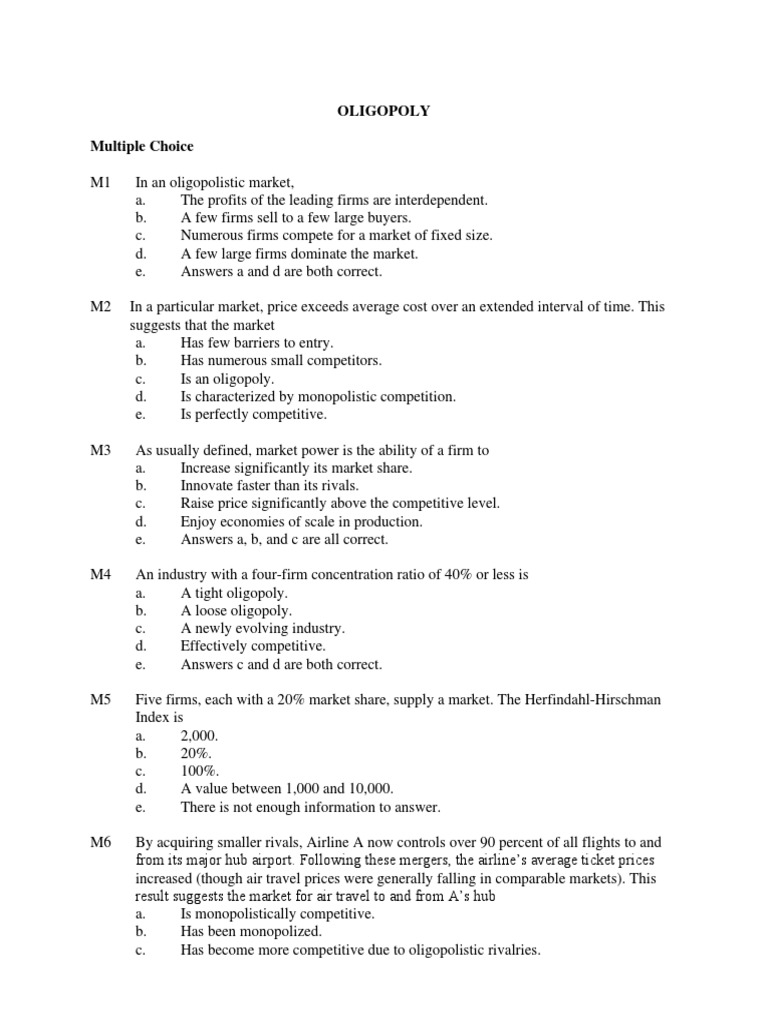 Oligopoly: Key Concepts and Questions | PDF | Oligopoly | Profit (Economics)