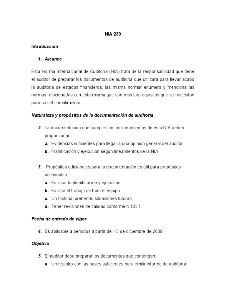 Nia 230 | PDF | Auditoría | Contralor