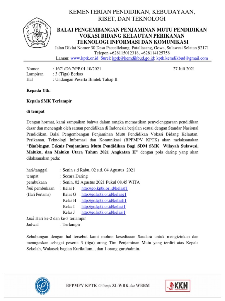 1671 Undangan Bimtek PM Tahap 2 Ke Sekolah | PDF