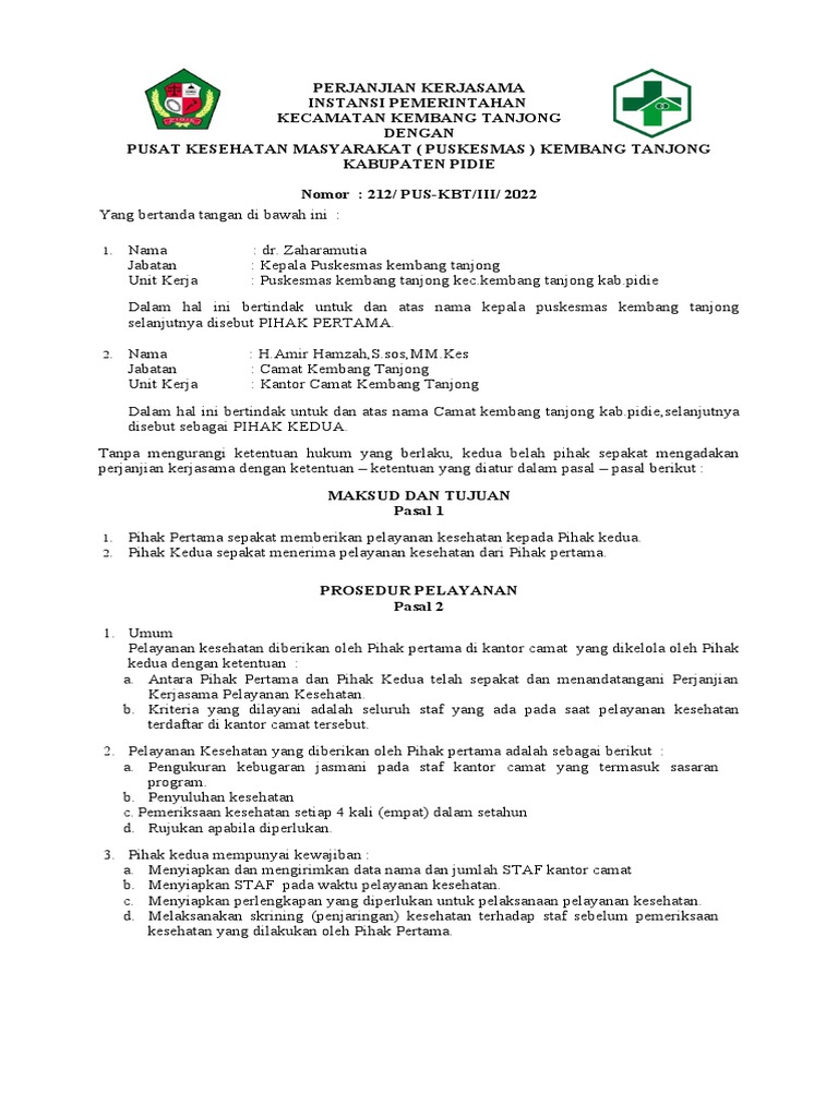 Mou Instansi Pemerintah (Asn) Kantor Camat | PDF