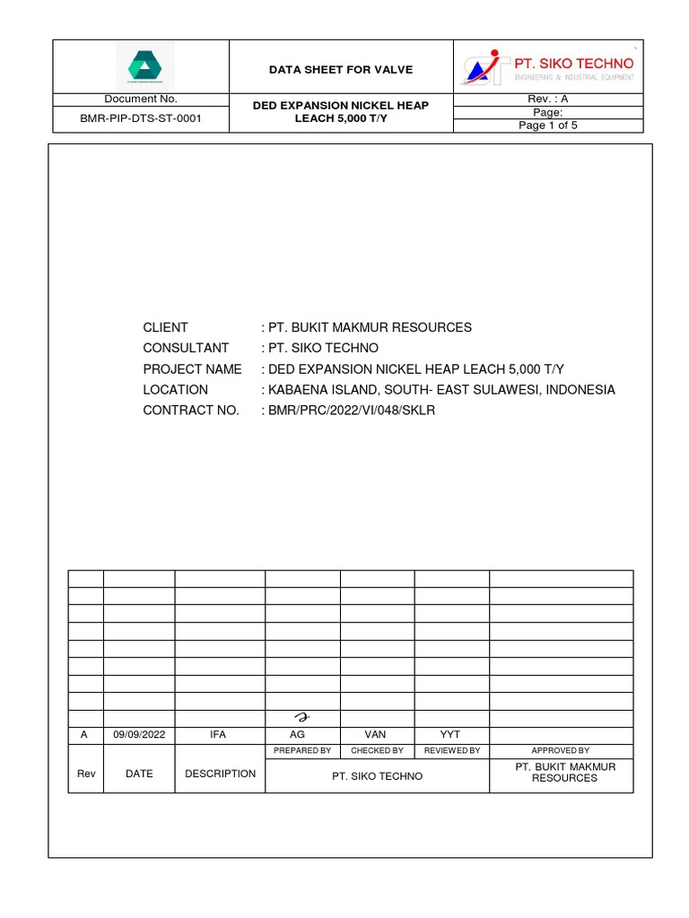 Valve Data Sheet for Nickel Leach Project | PDF | Valve | Pipe (Fluid ...
