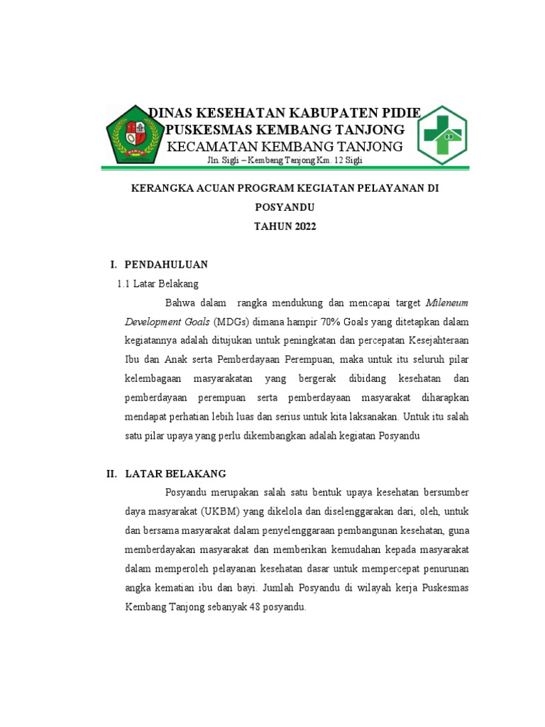 Kerangka Acuan Posyandu 2022 | PDF