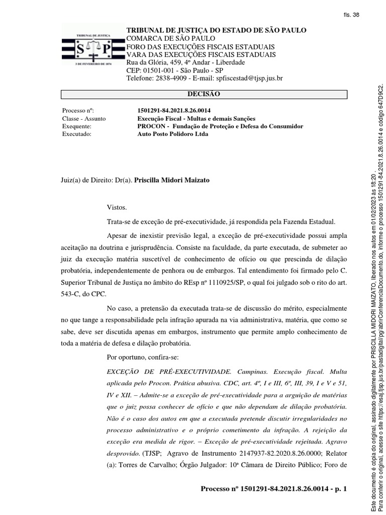 Tribunal de Justiça Do Estado de São Paulo: Processo Nº: Classe ...