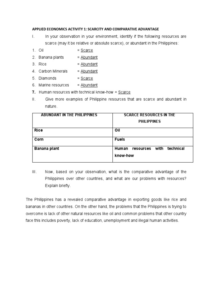 Econ Activity 1 Scarcity and Comparative Advantage | PDF
