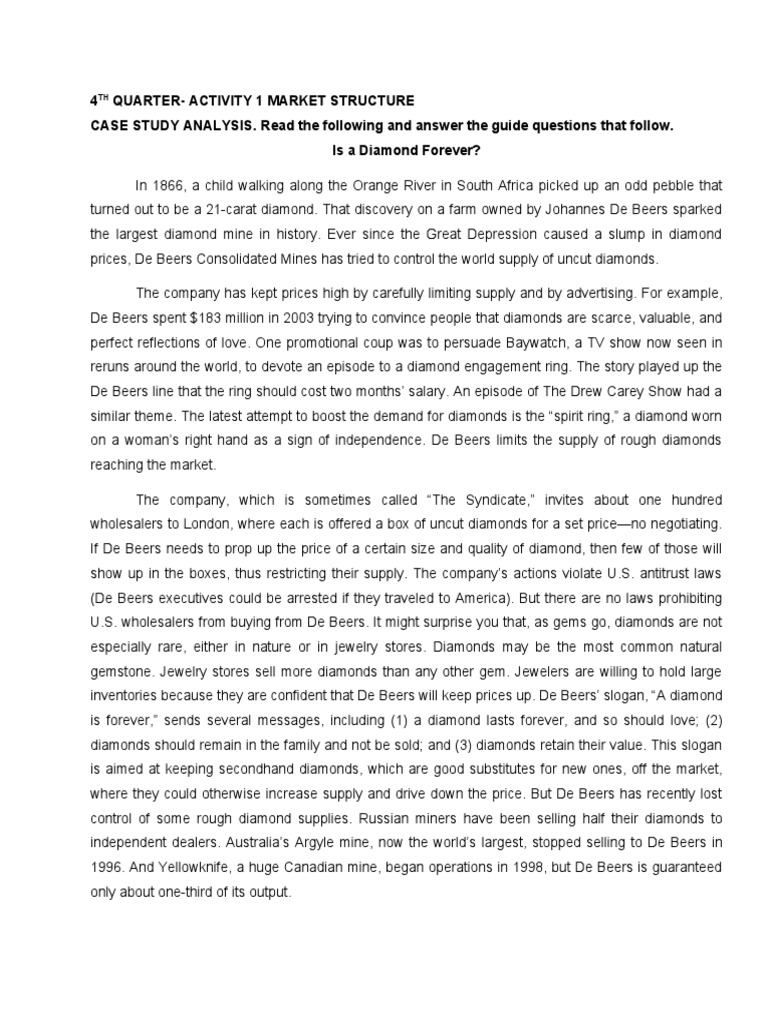 Econ Activity 1 Market Structure Pdf Diamond Business