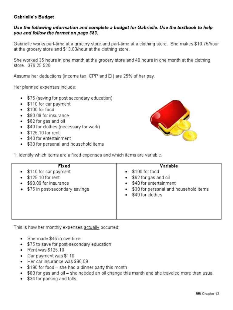 Gabrielle's Budget | PDF | Disposable And Discretionary Income | Income