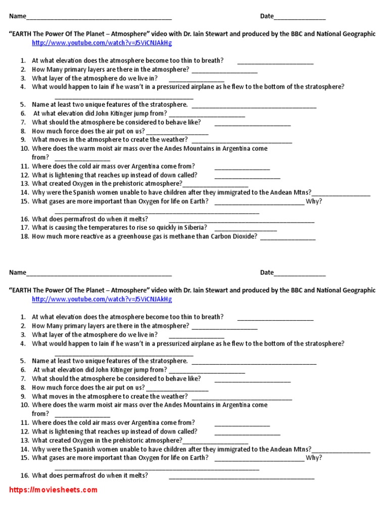 Earth The Power of The Planet Worksheet and Key | PDF | Atmosphere Of ...