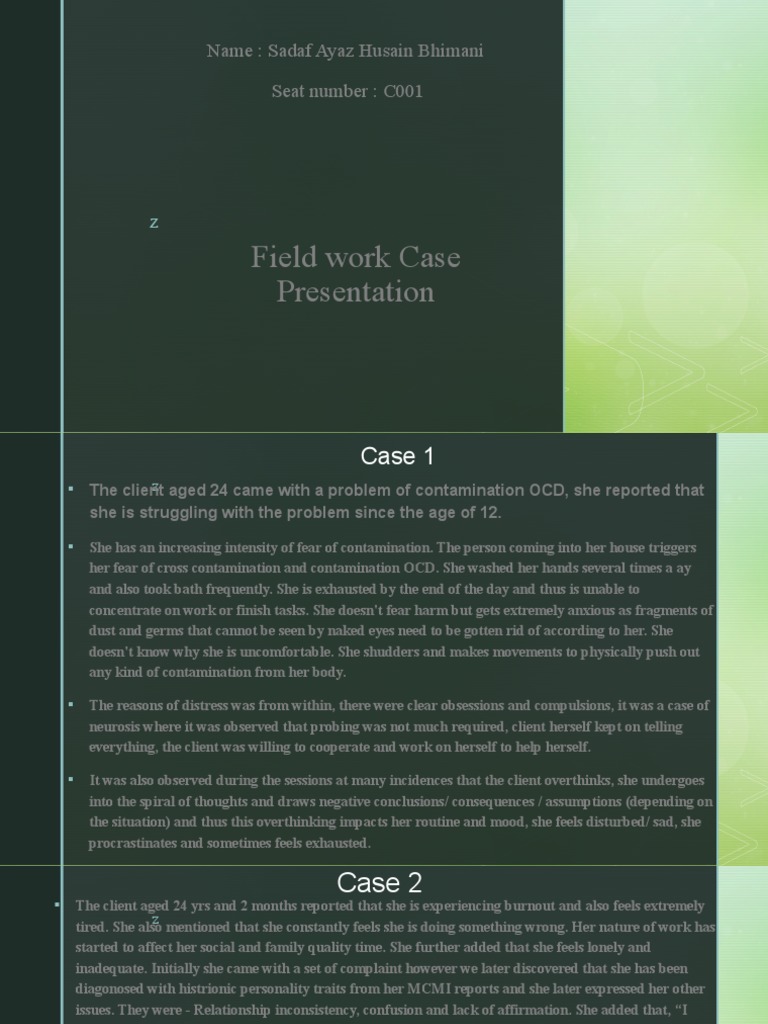 Case Study Report Presentation, Clinical Psychology | PDF | Obsessive ...