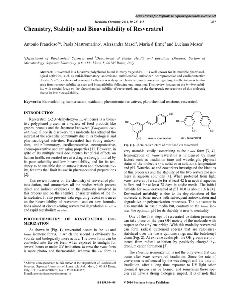 Franciosoa Et Al 2014. Chemistry Stability and Bioavailability of ...