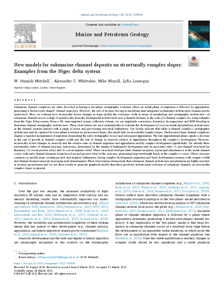 2021 - New Models For Submarine Channel Deposits On Structurally ...