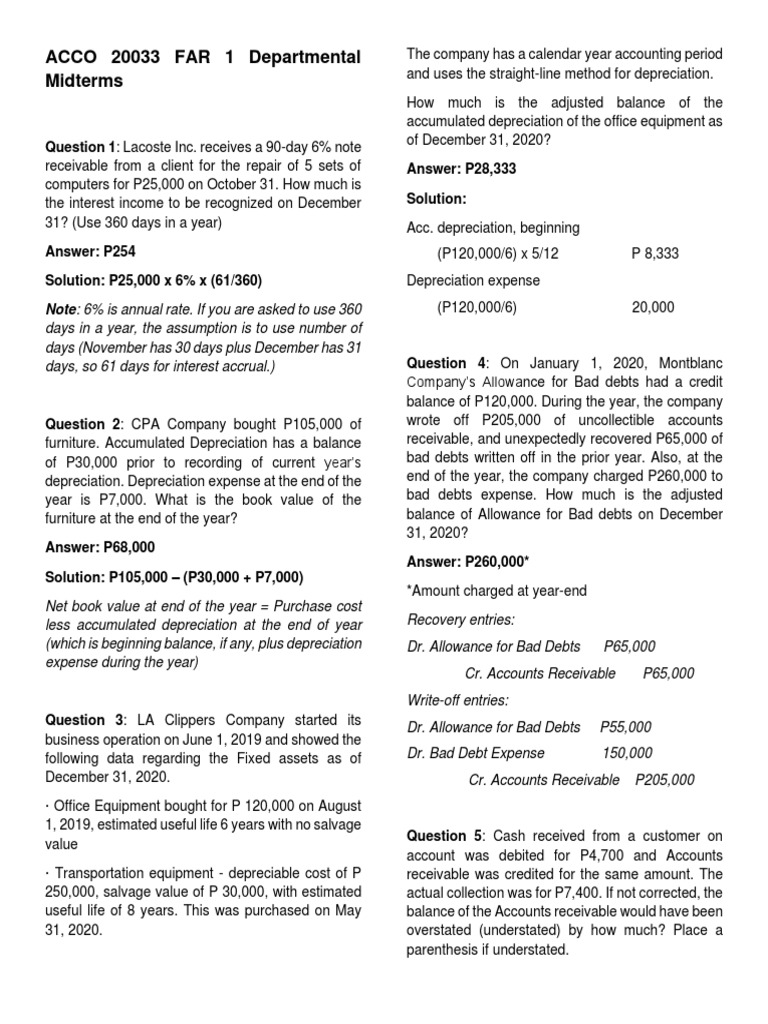 ACCO 20033 FAR 1 Departmental Midterms | PDF | Depreciation | Debits And Credits