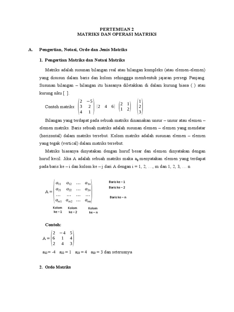 Pertemuan 2 Matriks Dan Operasi Matriks | PDF