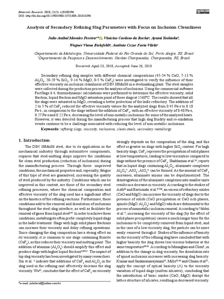 Analysis of Secondary Refining Slag Parameters Wit | PDF | Viscosity ...
