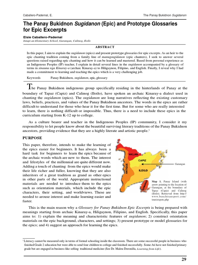 The Panay Bukidnon Sugidanon Epic and Prototype Glossaries For Epic ...