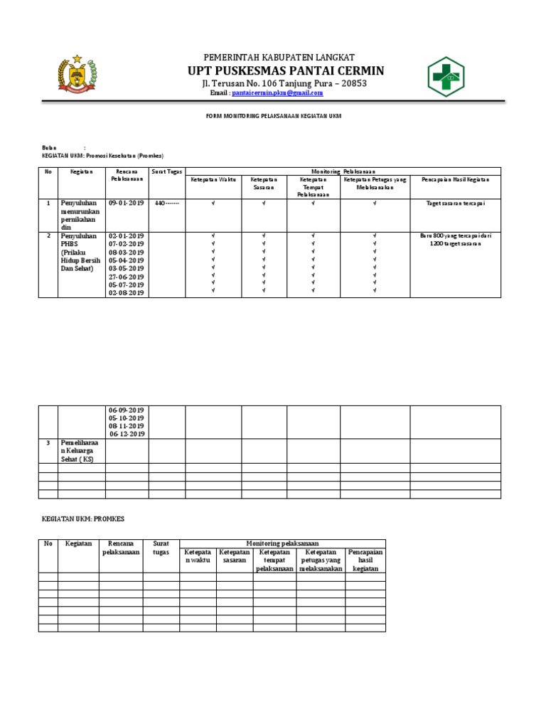 Monitoring Kegiatan UKM Promkes Langkat | PDF
