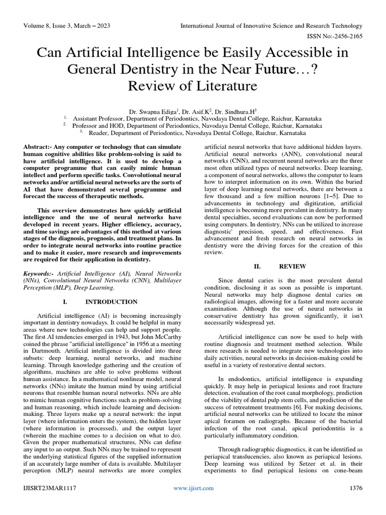 Can Artificial Intelligence Be Easily Accessible in General Dentistry in The Near Future Review ...