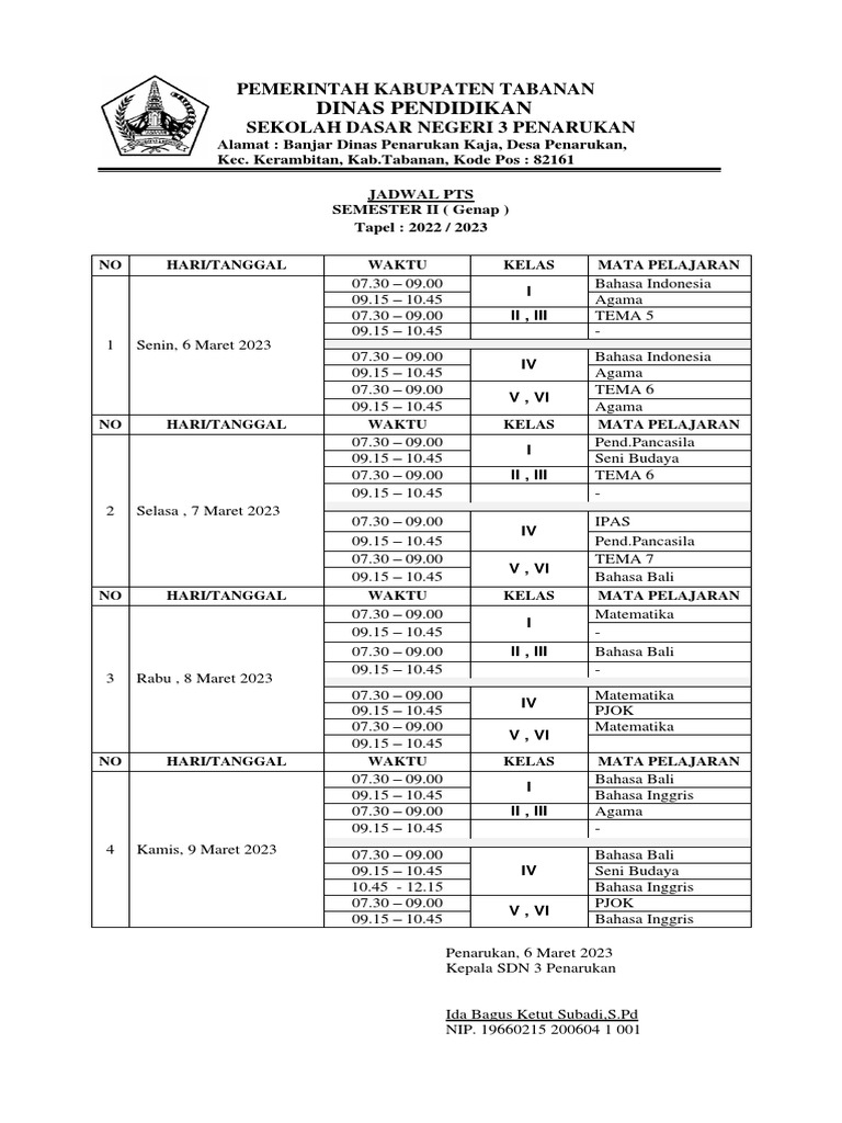 PTS Jadwal | PDF