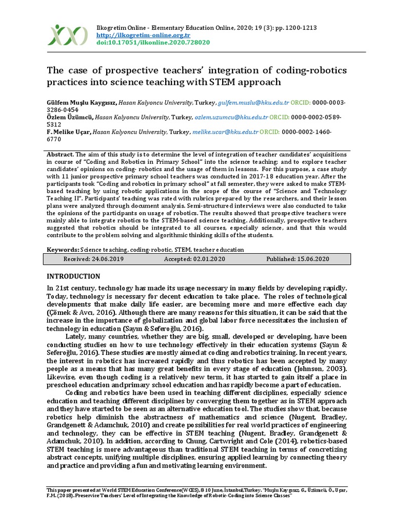 The Case of Prospective Teachers' Integration of Coding-Robotics Practices Into Science Teaching ...