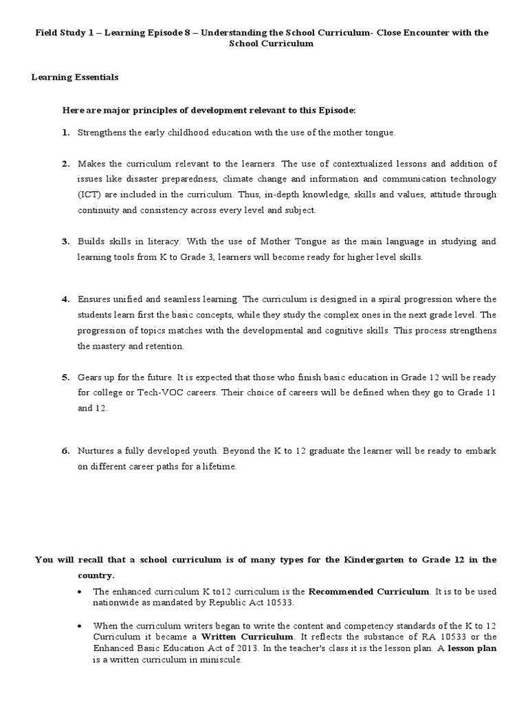 Understanding K-12 Curriculum | PDF | Curriculum | Learning