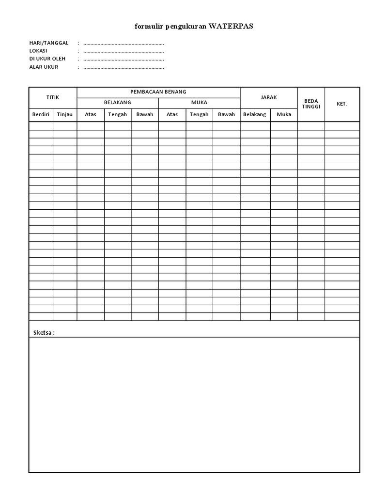 Formulir Pengukuran Waterpass | PDF