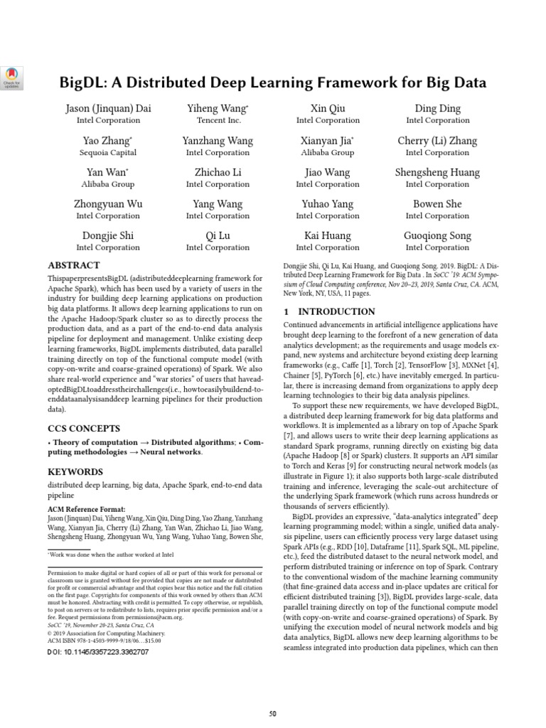 Bigdl A Distributed Deep Learning Framework For Big Data Pdf Apache Spark Deep Learning 