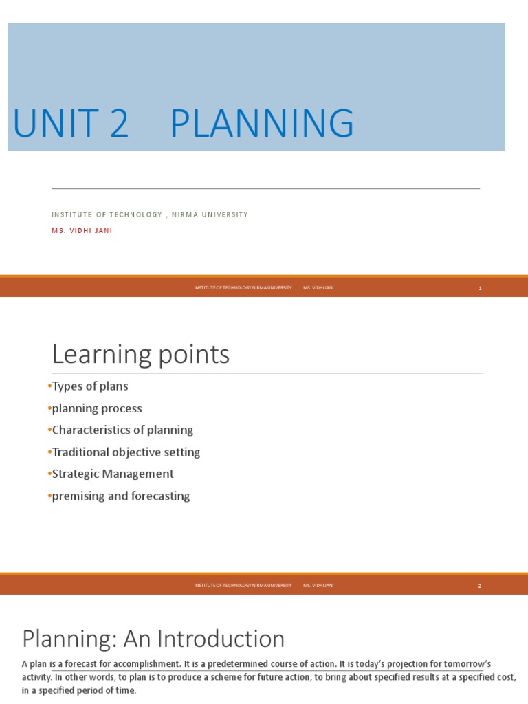 Pom Unit 2 Planning | PDF | Strategic Management | Strategic Planning