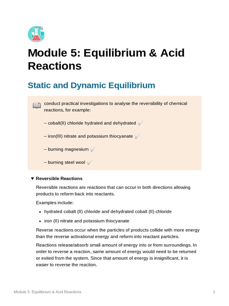 Module 5: Analyzing Reversible and Irreversible Reactions Through the Lens of Equilibrium ...