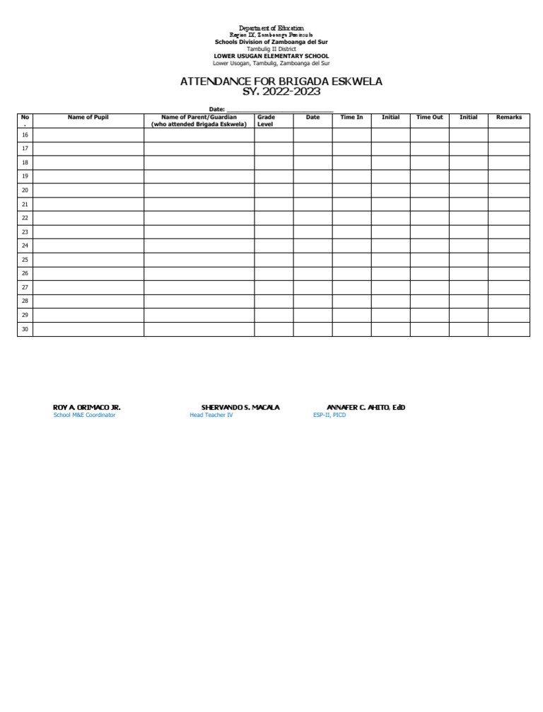 Attendance Template | PDF