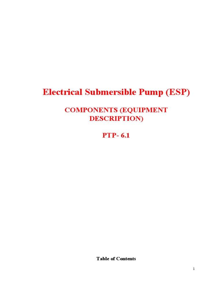 Electrical Submersible Pump (ESP) : Components (Equipment Description ...