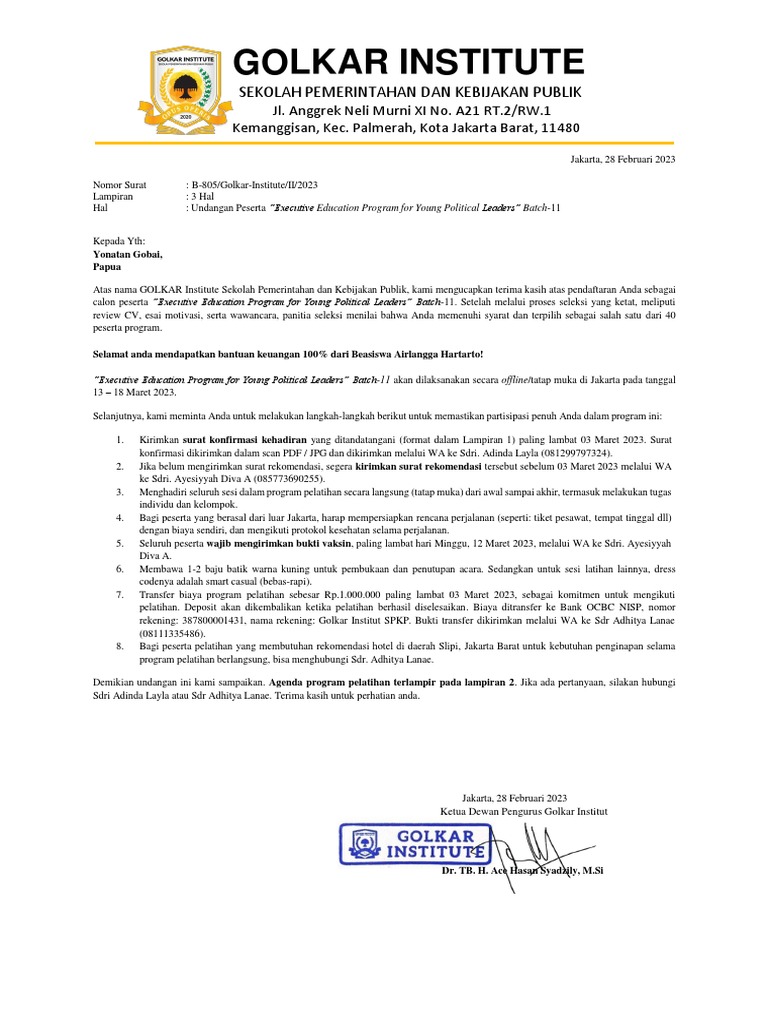 Undangan Peserta Dan Surat Rekomendasi Partai | PDF